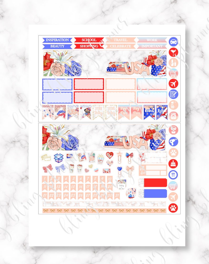 4th of JULY PRINTABLE Planner Stickers July Monthly Stickers | Etsy