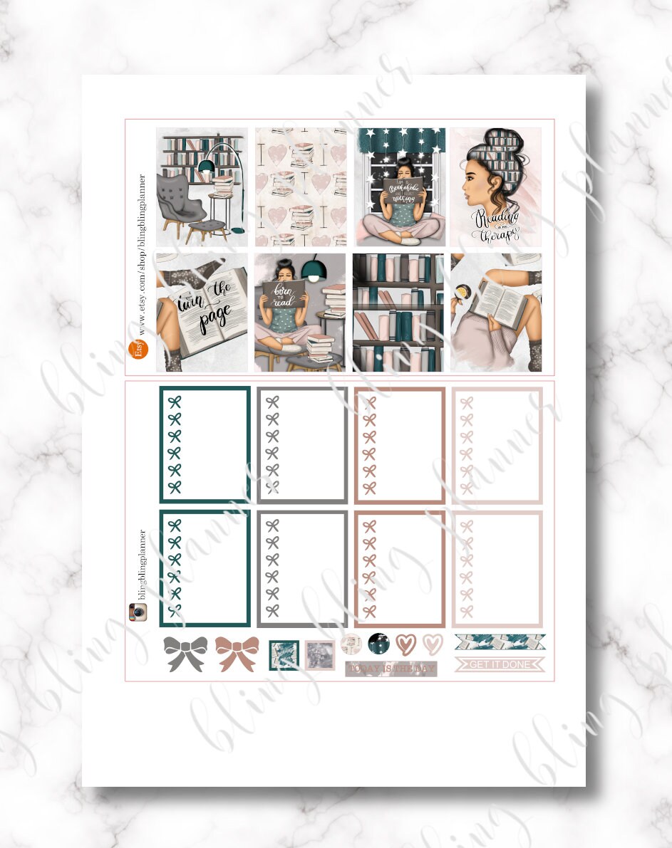 PRINTABLE PLANNER Sticker KIT, Bookworm Printable Planner Stickers ...
