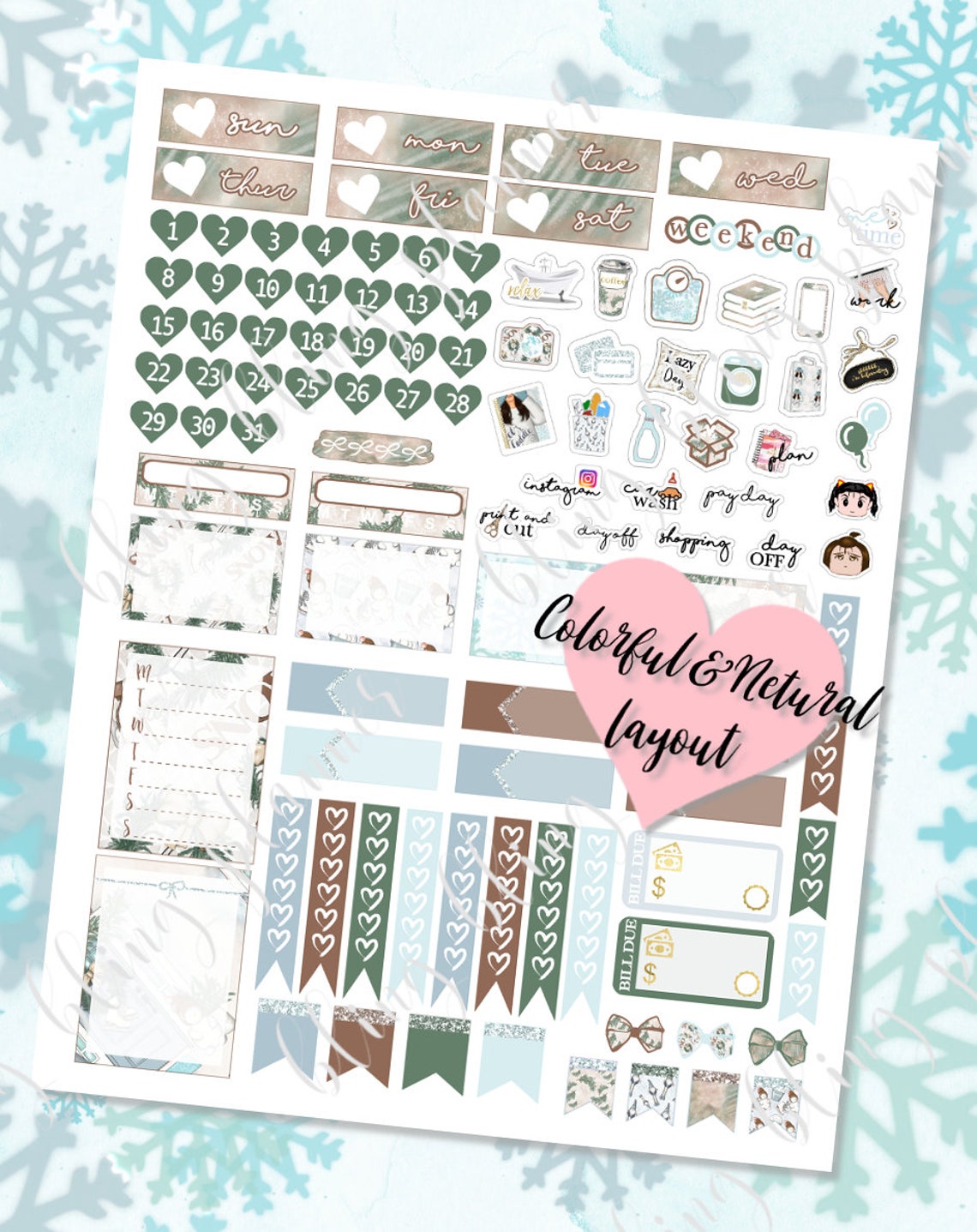 WINTER PRINTABLE PLANNER Stickers Winter Snow Printable Kit - Etsy