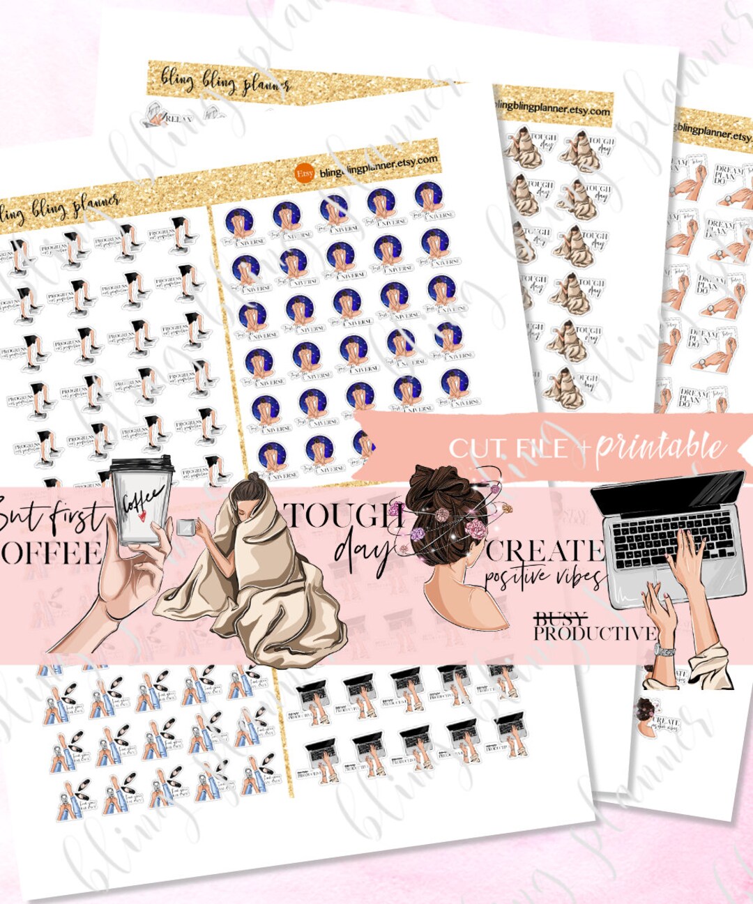 GIRL BOSS PLANNER Stickers, Printable Girl Boss Sticker, Coffee First ...