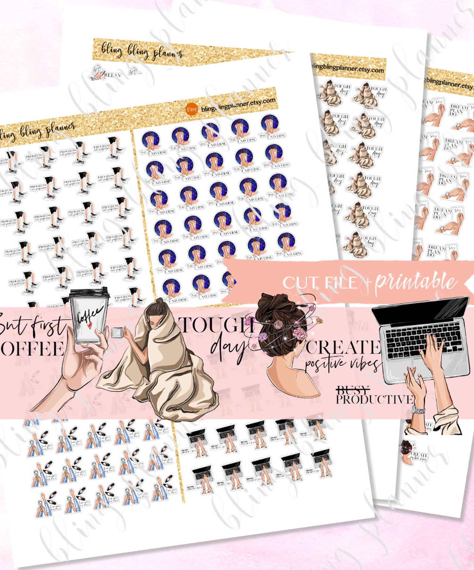 GIRL BOSS PLANNER Stickers, Printable Girl Boss Sticker, Coffee First ...