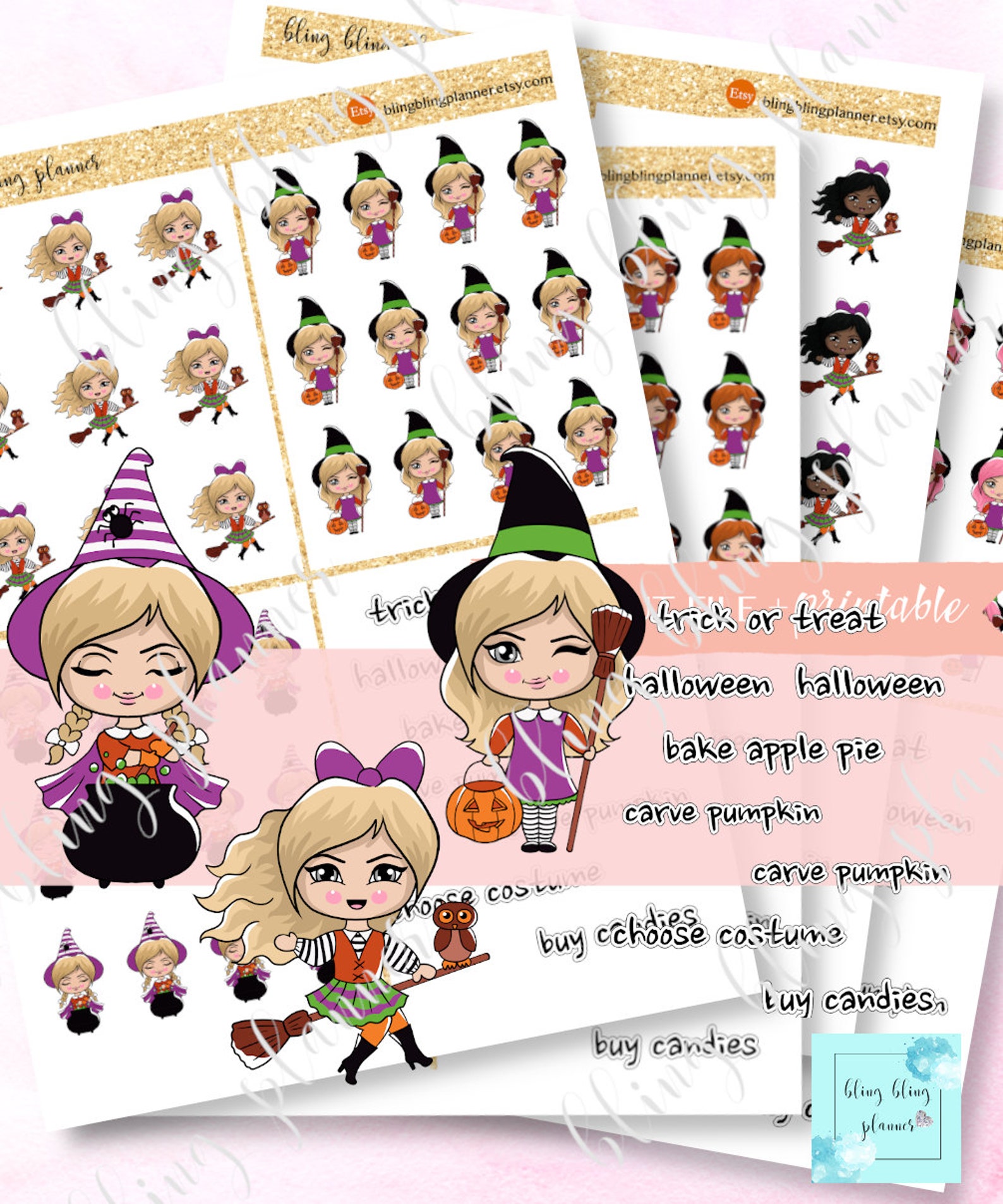 PRINTABLE WITCH PLANNER Stickers Printable Halloween - Etsy