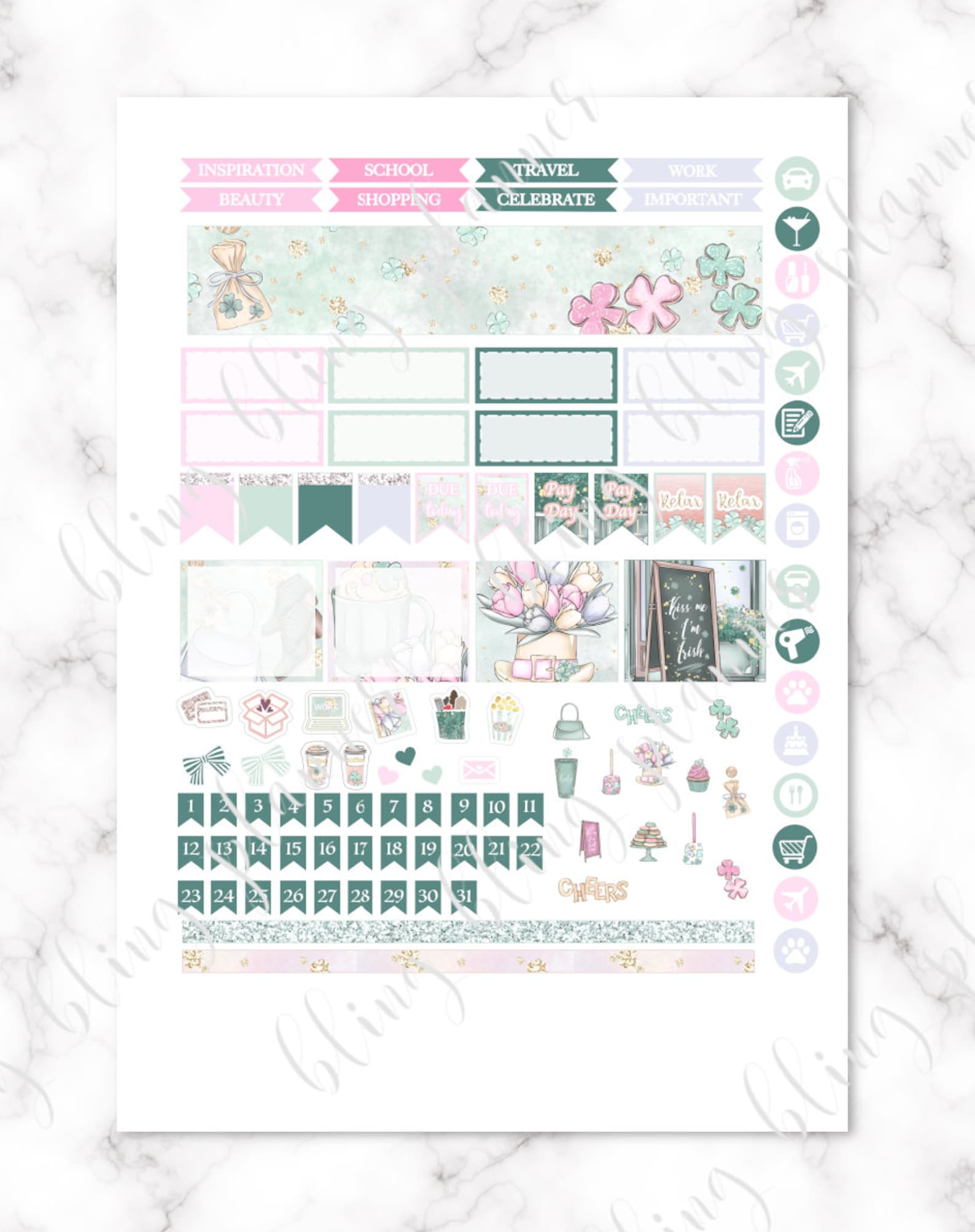 MARCH MONTHLY VIEW Printable March Planner Sticker Kits St | Etsy