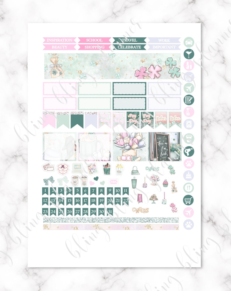 MARCH MONTHLY VIEW Printable March Planner Sticker Kits St - Etsy