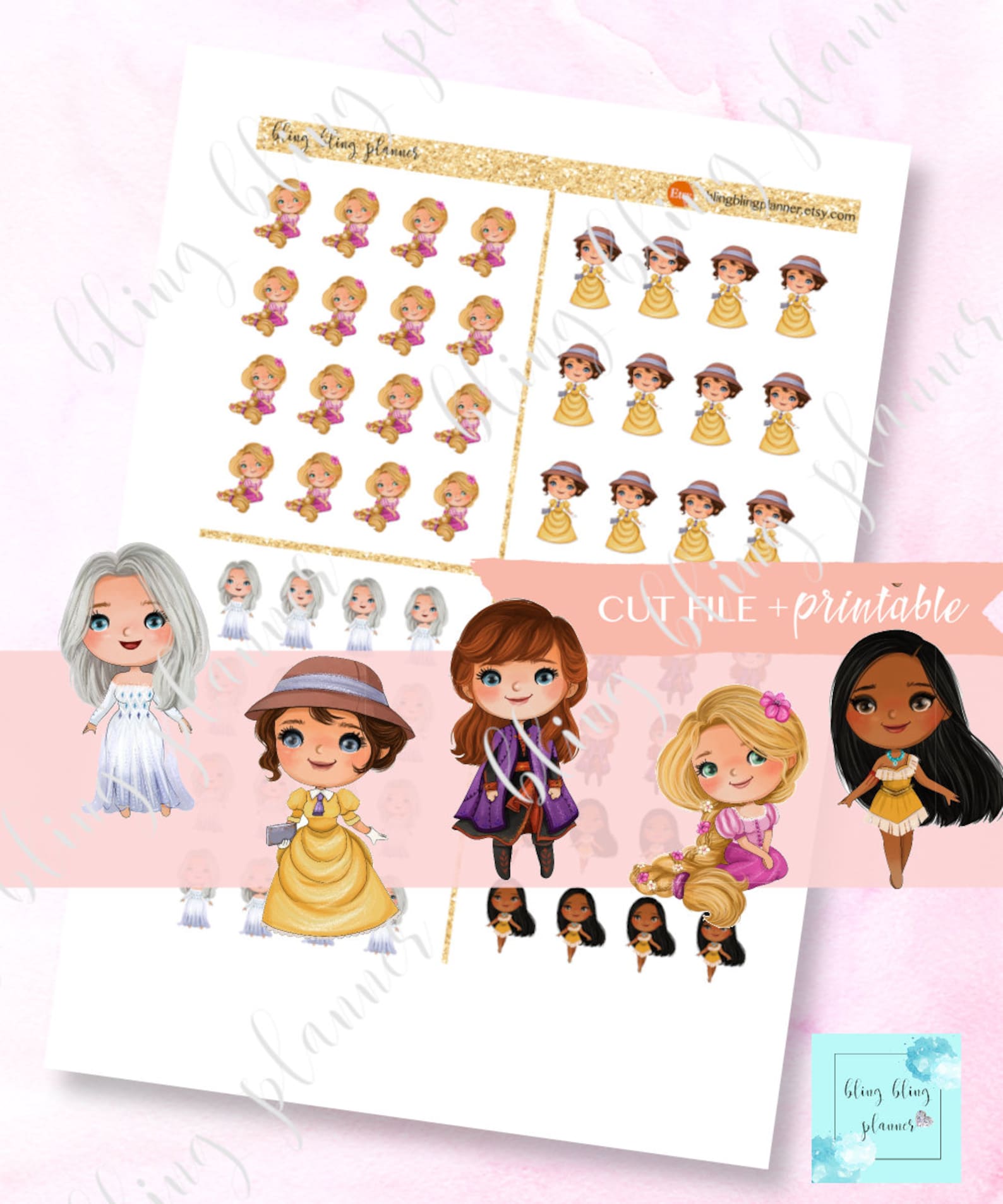 PRINTABLE Cute PRINCESS STICKERS, Cute Princess Printable Planner ...
