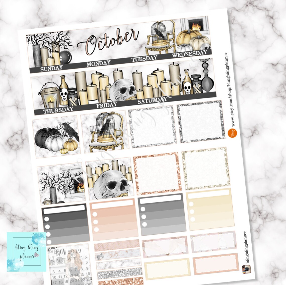 OCTOBER MONTHLY KIT Printable October Monthly View Halloween | Etsy