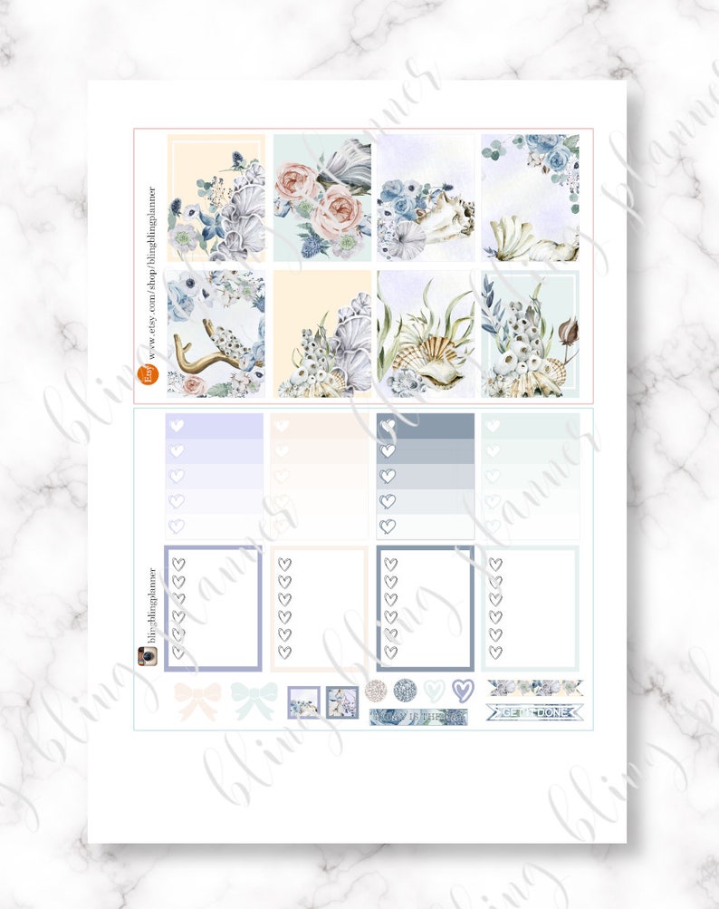 SEASHELL PLANNER STICKER Printable Blue Floral Printable | Etsy