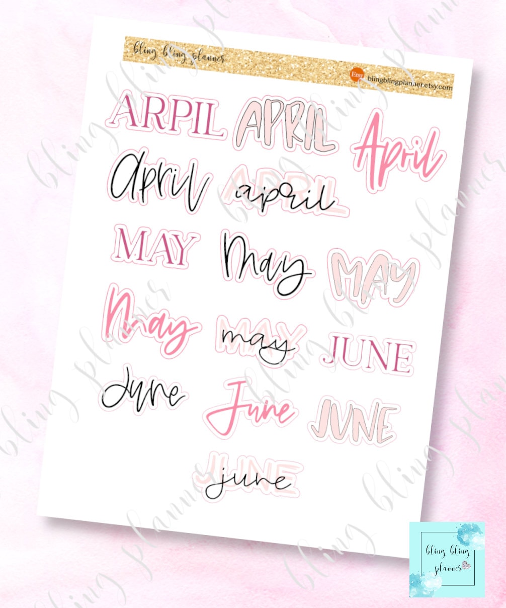 PRINTABLE MONTH STICKERS Month Script Planner Stickers - Etsy Australia