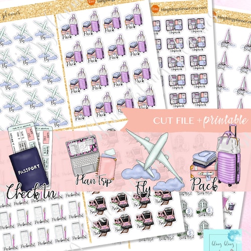 TRAVEL ICON STICKERS Travel Icon Printable Flight Sticker | Etsy