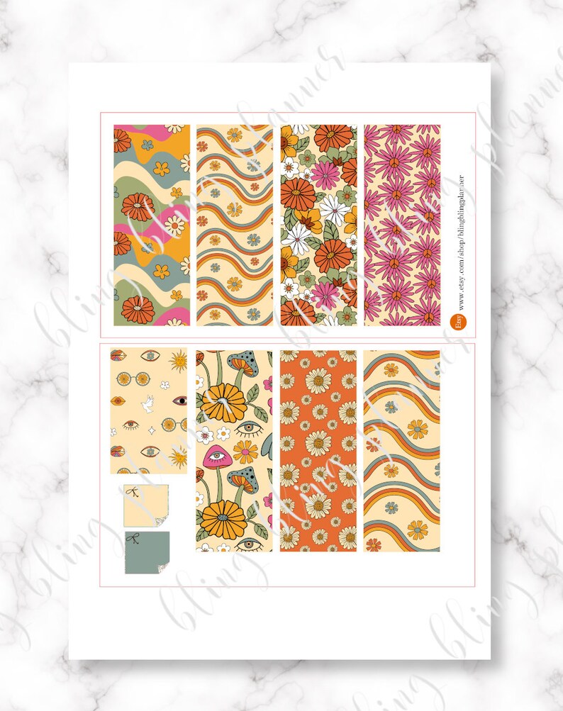 RETRO PRINTABLE PLANNER Stikcers Flower Printable Planner - Etsy