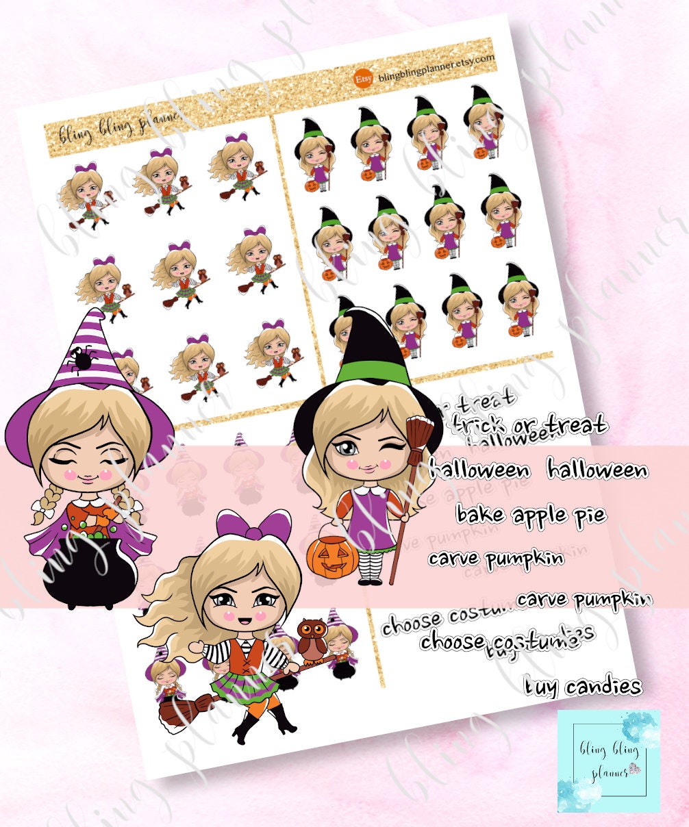 PRINTABLE WITCH PLANNER Stickers, Printable Halloween Stickers, Cute ...