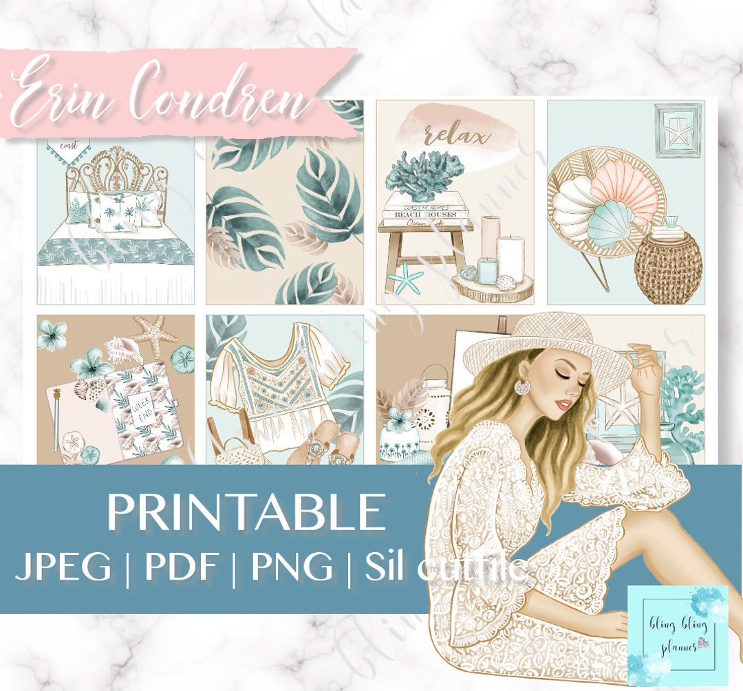 BEACHSIDE PRINTABLE STICKERS, Summer Printable Ec Sticker, Erin Condren ...