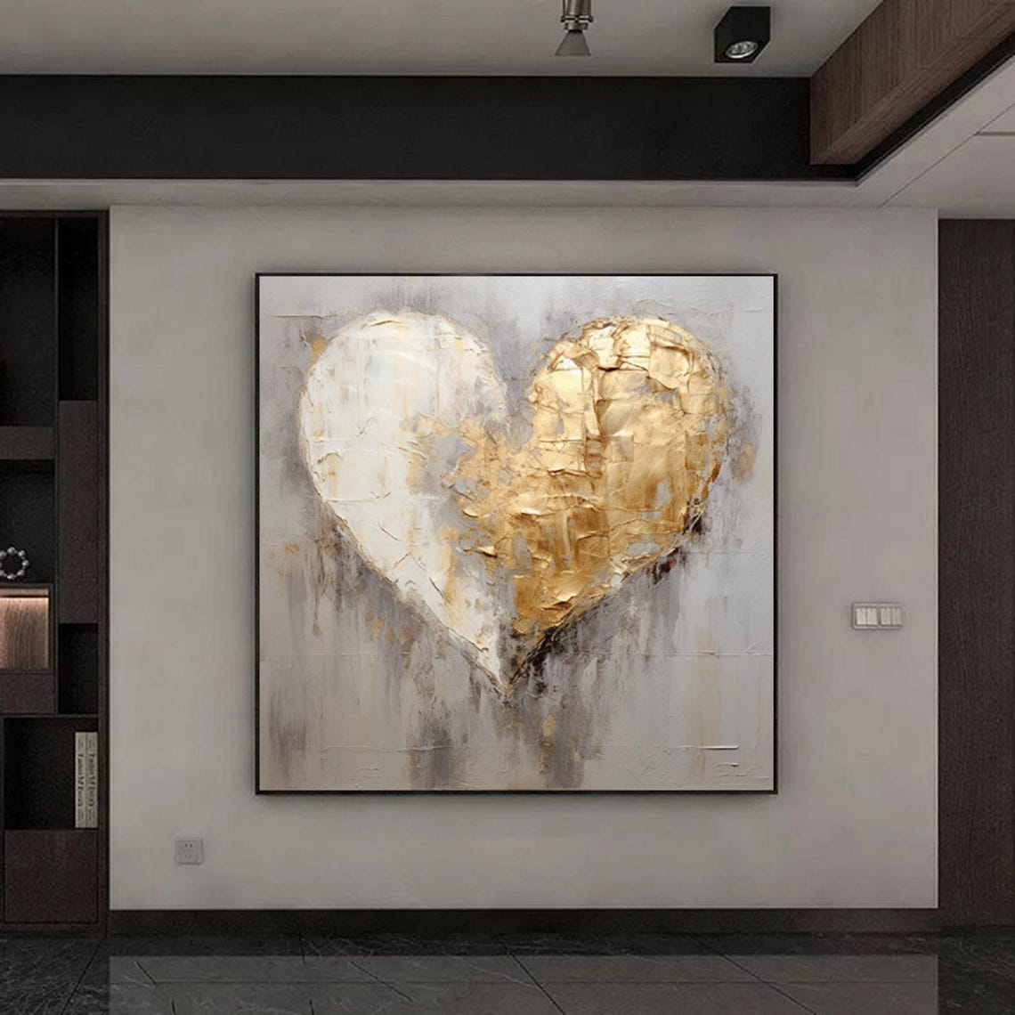 Extra Large Abstract Love Shape Wall Art,modern Gray Gold Painting ...
