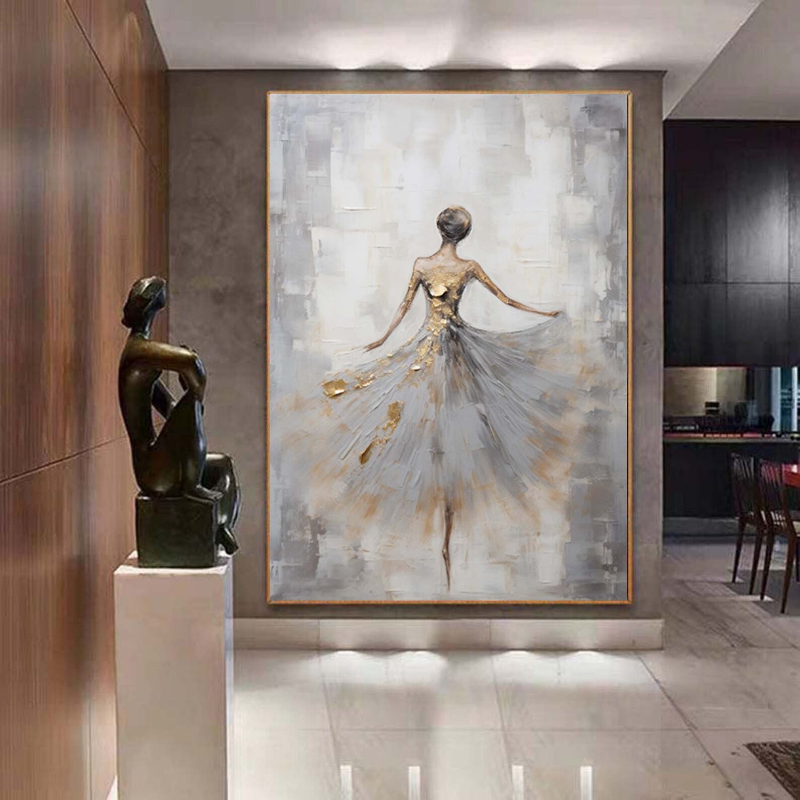 Abstract Textured Ballerina Oil Painting Figurative Dancing Girl Wall ...