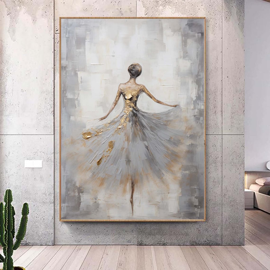 Abstract Textured Ballerina Oil Painting Figurative Dancing Girl Wall ...