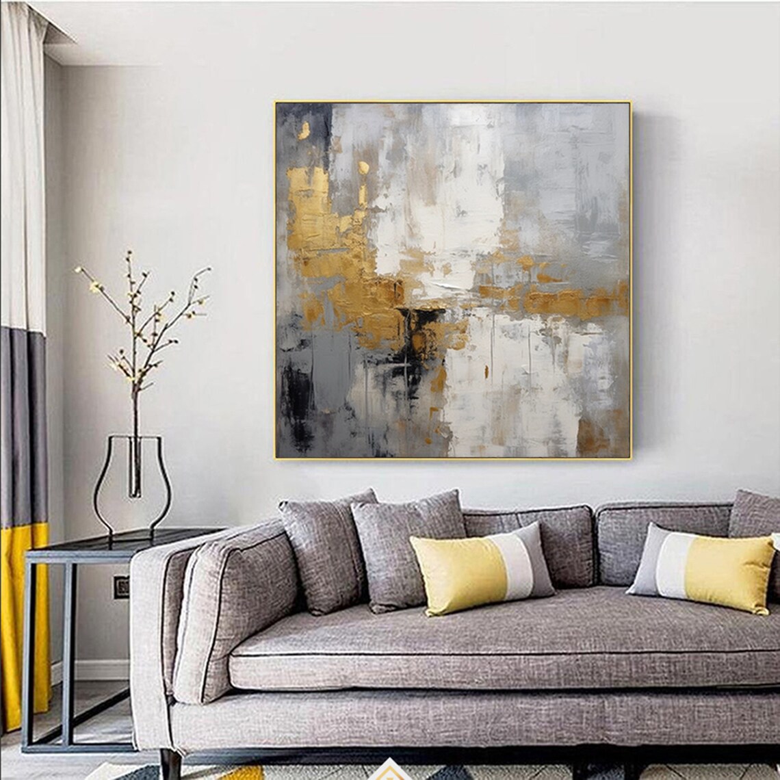 Modern Gray Gold Abstract,extra Large Wall Artpainting Acrylic,large ...