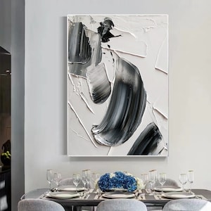 Palette Knife Abstract Paintinglarge White Black 3D Textured - Etsy