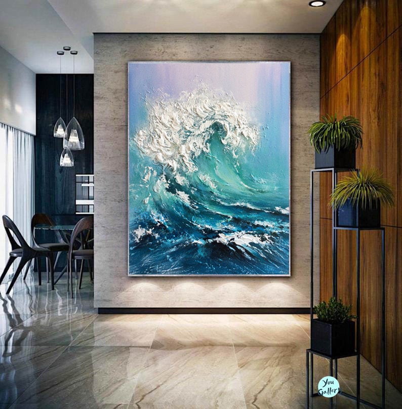 Abstract Ocean Waves Painting,original Sea Abstract Oil Painting,white ...