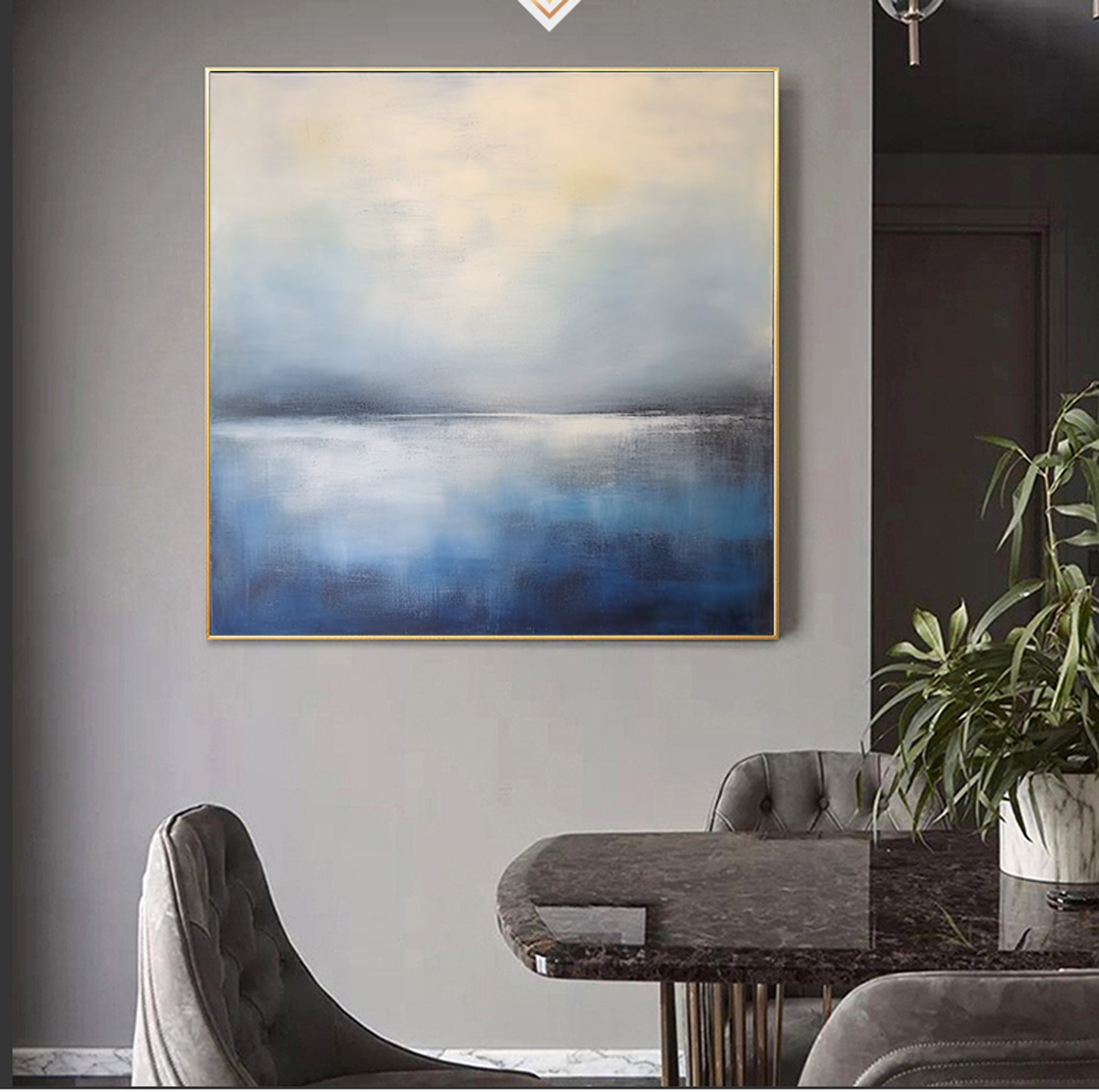 Abstract Blue Gray Ocean Skyline Wall Art,minimalist Modern Wall Art ...