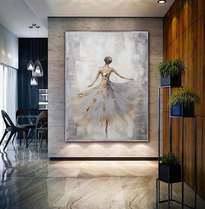 Abstract Textured Ballerina Oil Painting Figurative Dancing Girl Wall ...