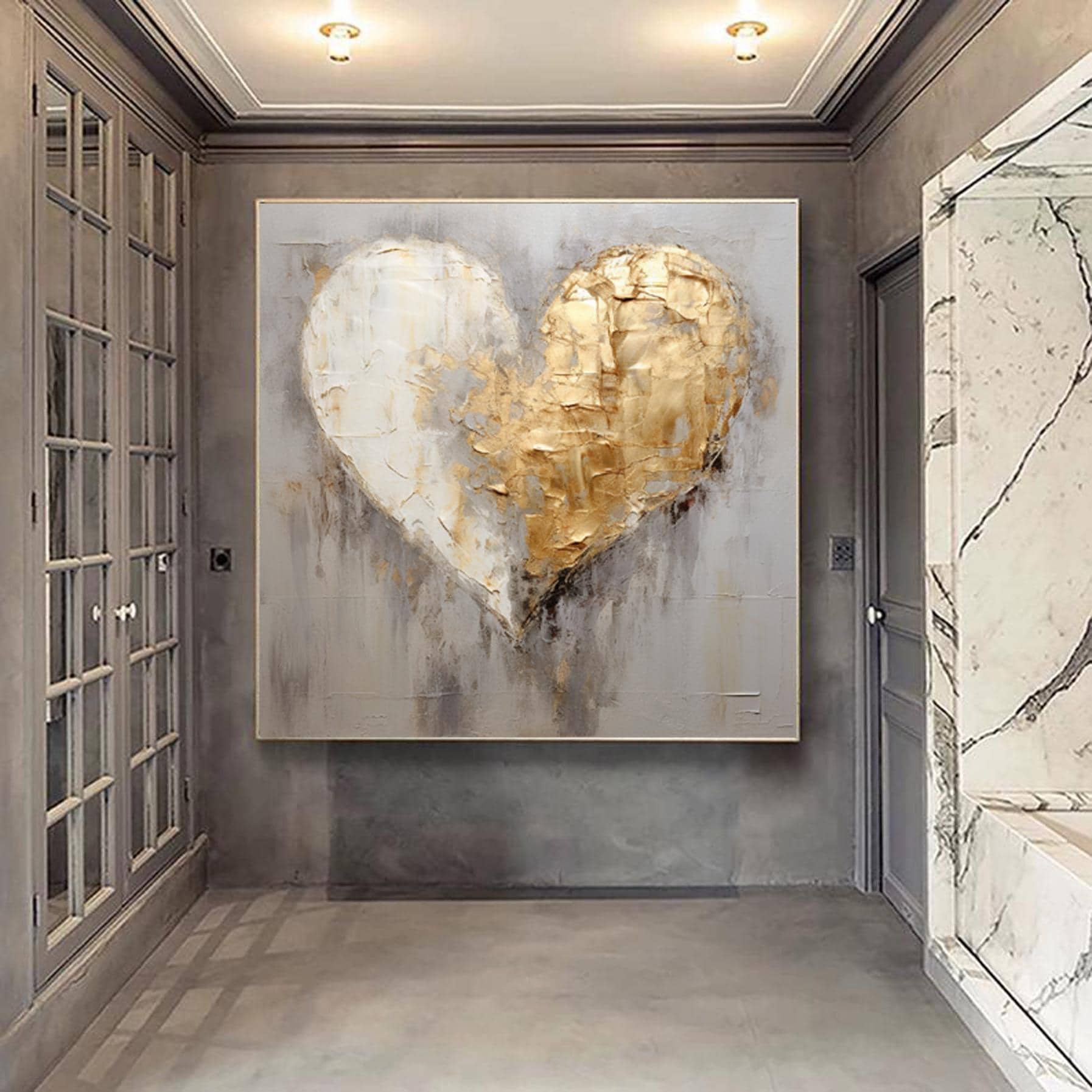 Extra Large Abstract Love Shape Wall Art,modern Gray Gold Painting ...