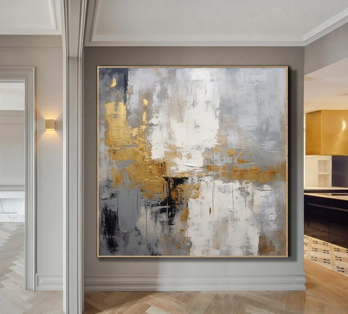 Modern Gray Gold Abstract,extra Large Wall Artpainting Acrylic,large ...