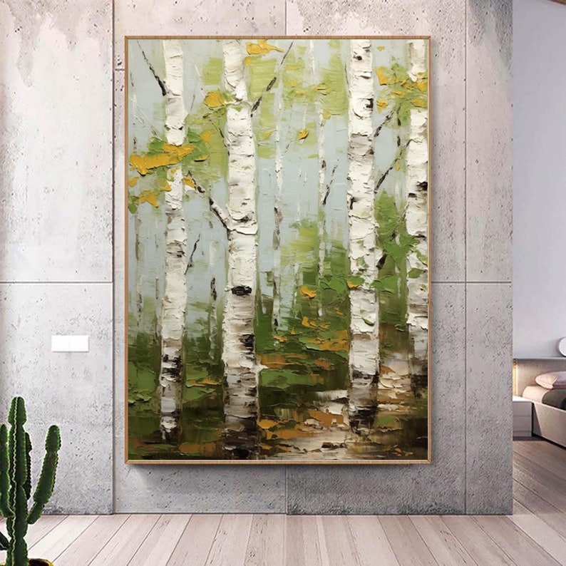 Large Abstract Birch Trees Painting,palette Knife Painting,oversized ...