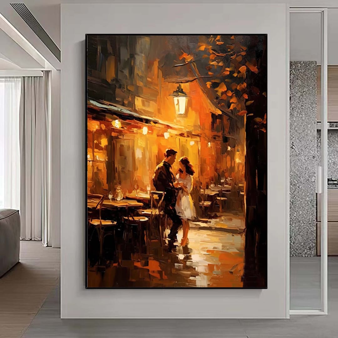 Romantic Love Oil Painting on Canvas Modern Street Scene Wall Art Extra ...