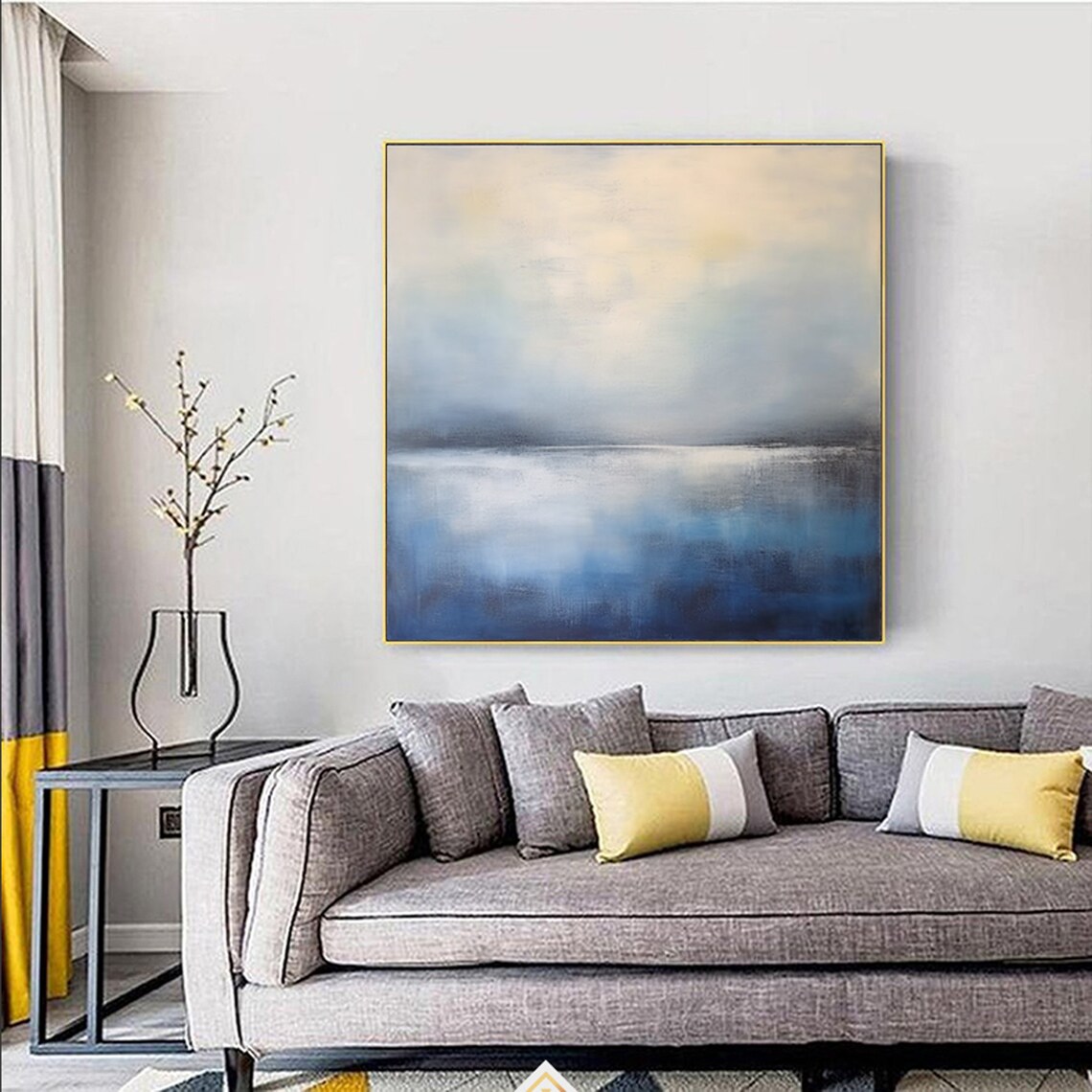 Abstract Blue Gray Ocean Skyline Wall Art,minimalist Modern Wall Art ...