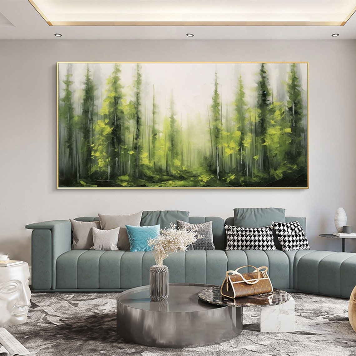 Large Green Forrest Painting,abstract Trees Painting,oversized ...