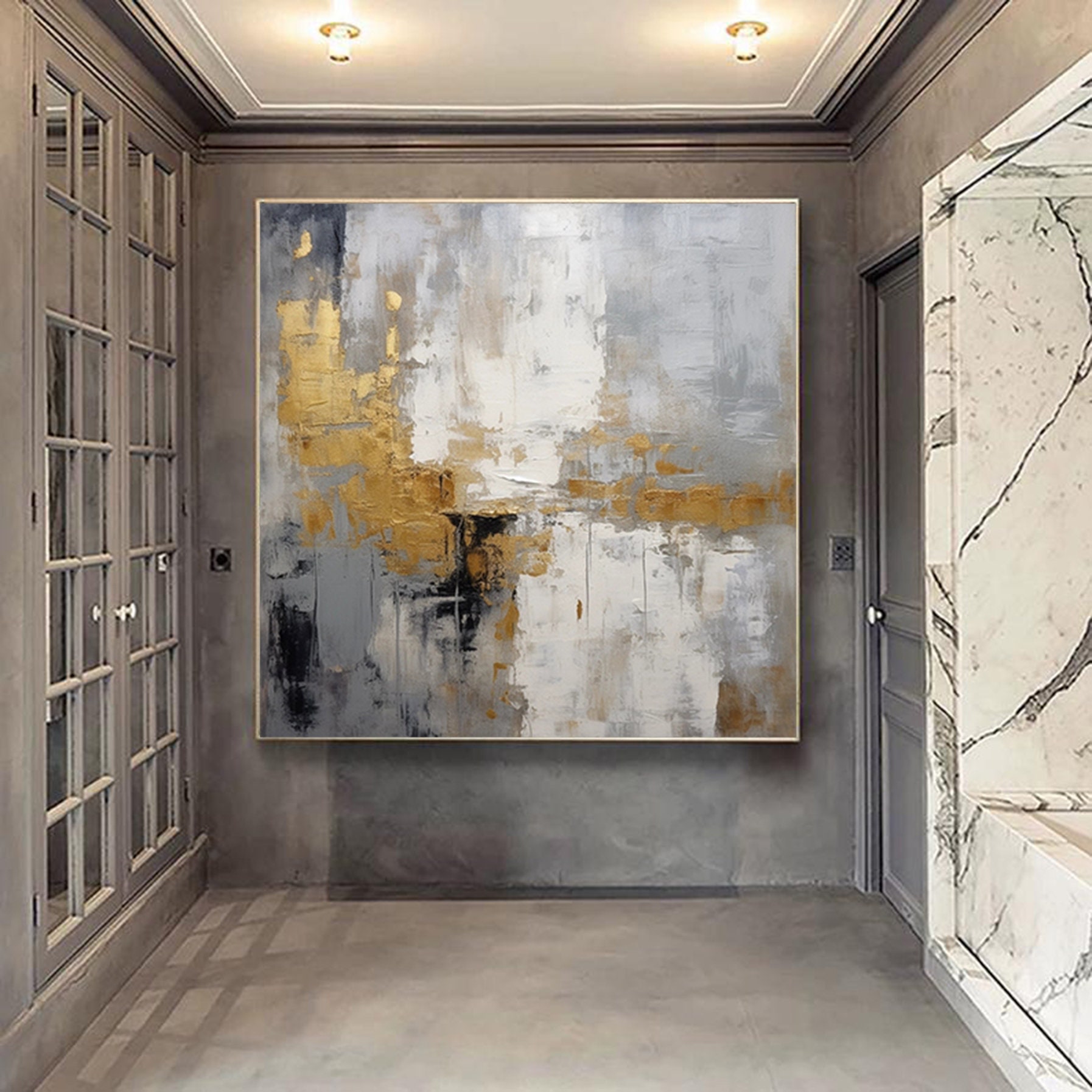 Modern Gray Gold Abstract,extra Large Wall Artpainting Acrylic,large ...