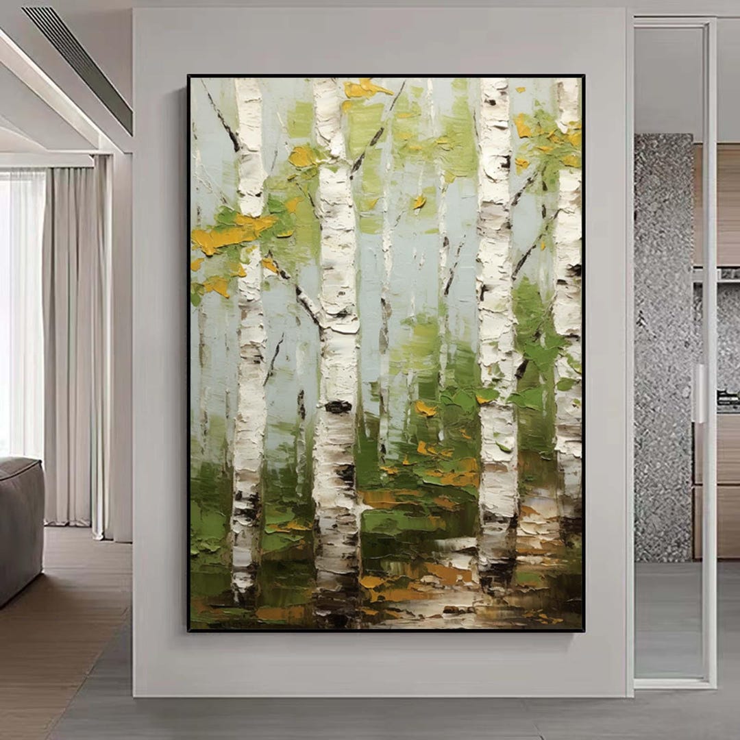 Large Abstract Birch Trees Painting,palette Knife Painting,oversized ...