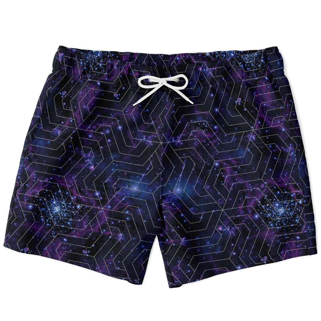 Galaxy Geometric Space Stars Print Swim Trunks, Surf Shorts, Swim ...