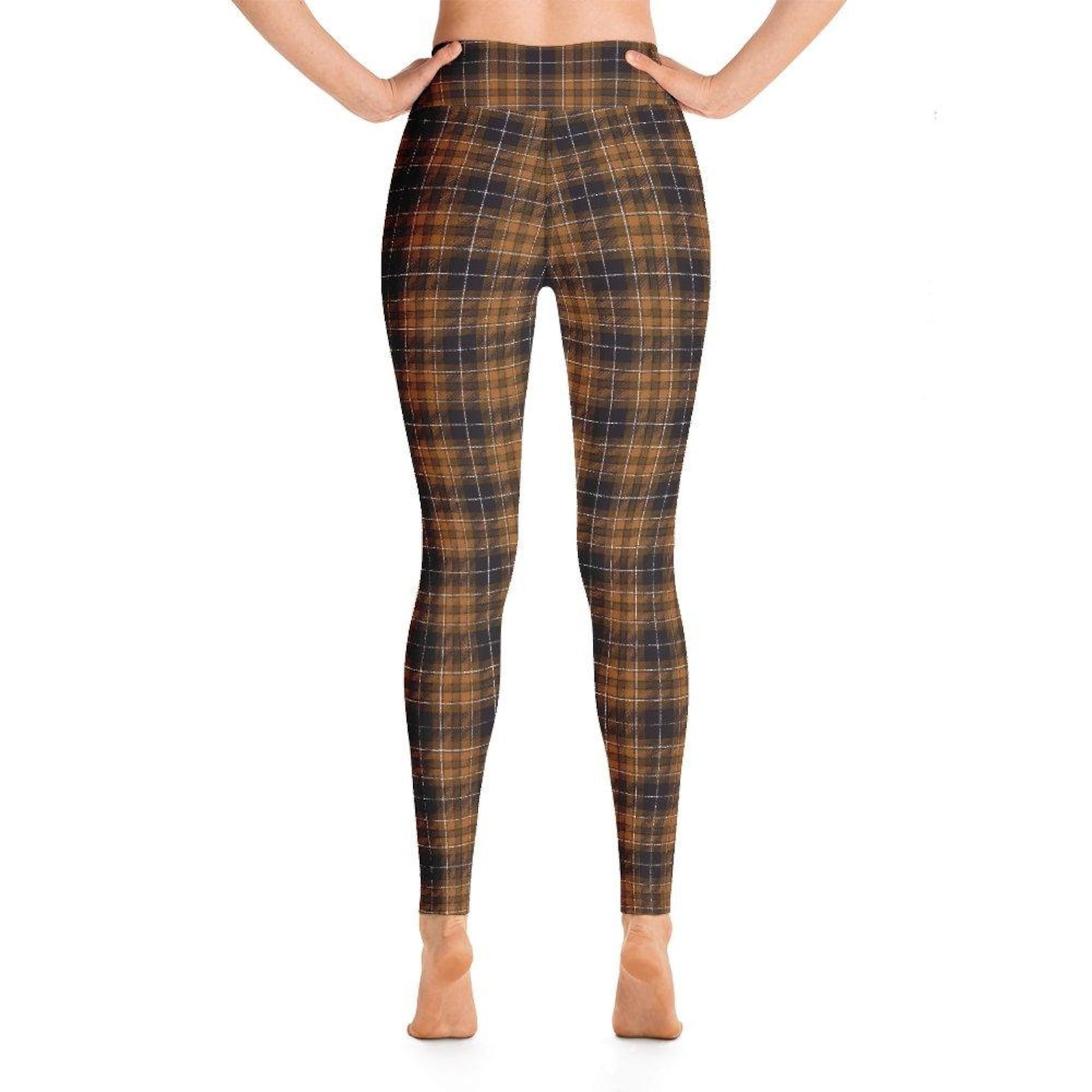 Brown Plaid Pattern Women's High Waist Pocketed Leggings - Etsy