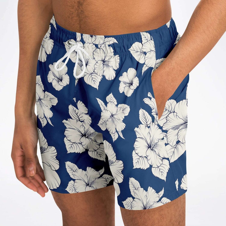 Tropical White Hibiscus Flowers Floral Print Swim Trunks Beach - Etsy ...
