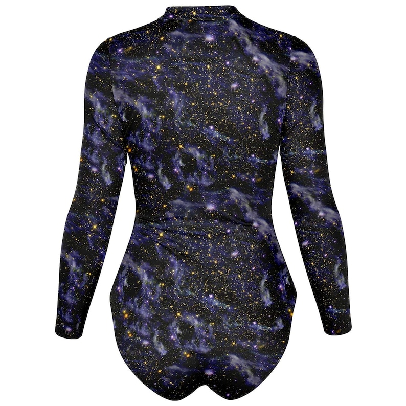 Blue Blaze Galaxy Space Clouds Stars Print Long Sleeve Bodysuit With Uv ...