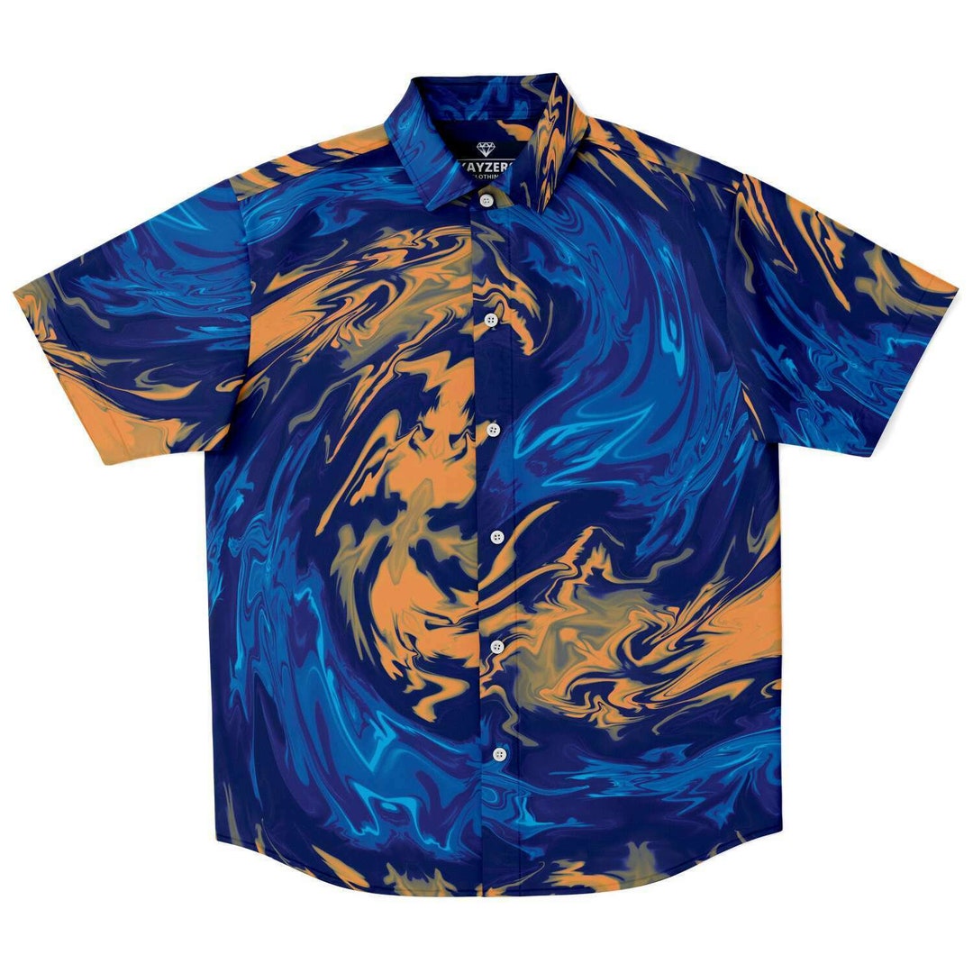 Abstract Liquid Blue Ink Yellow Print Men's Button Down Shirt - Etsy