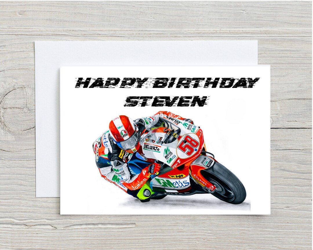Marco Simoncelli Card, Motorbike Birthday Card, Personalised Card for ...