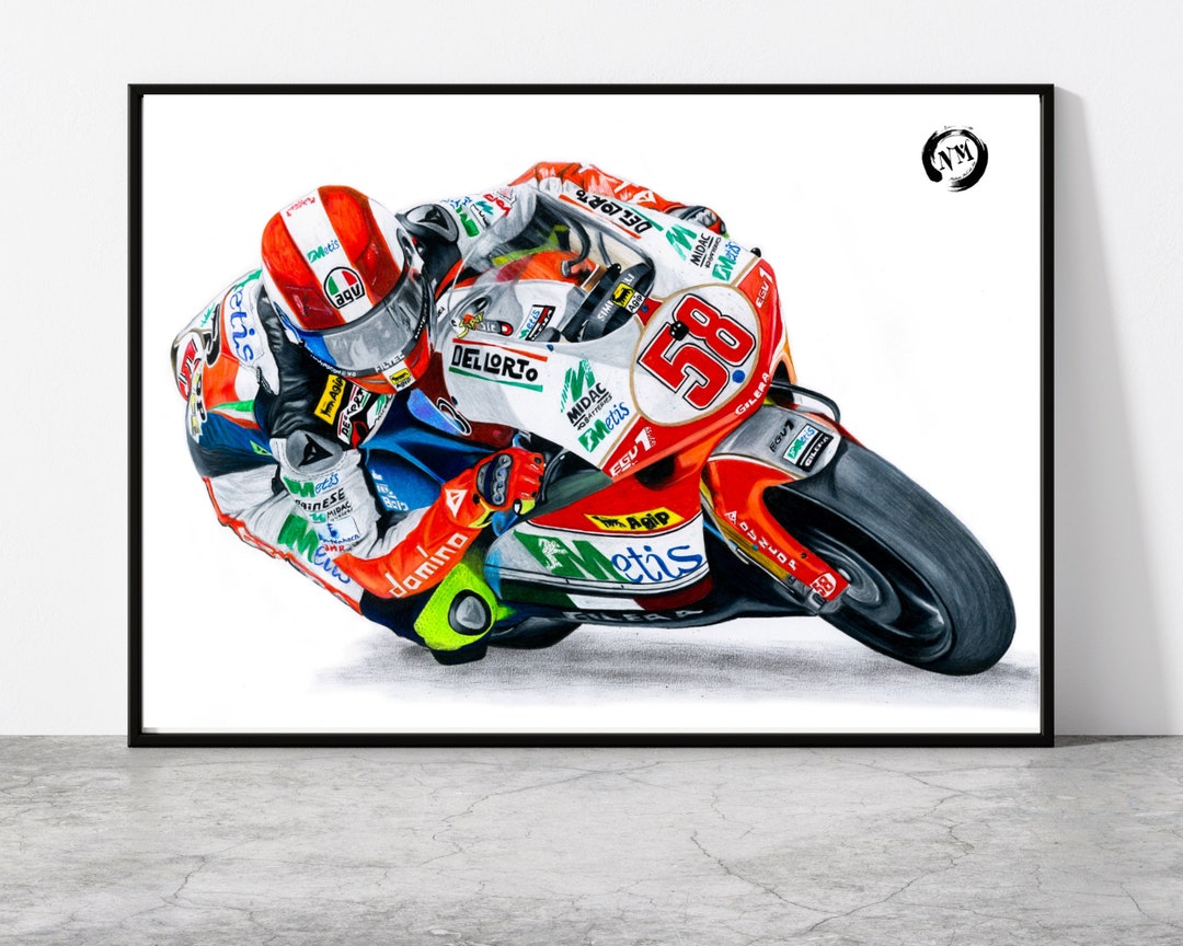 LARGE Marco Simoncelli Wall Art Painting, A1 or A2 Size, Garage Decor, Motorbike Poster Print ...