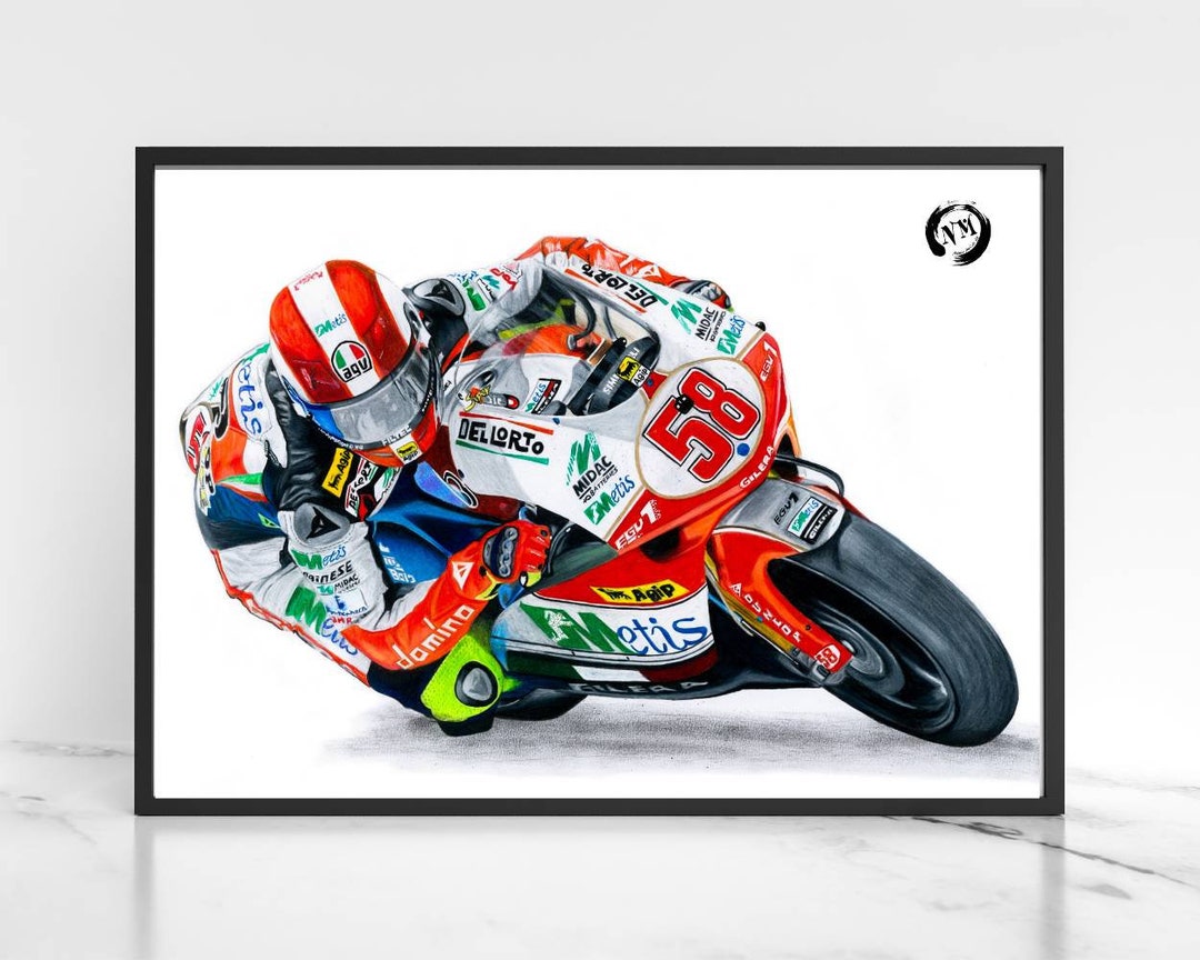 Marco Simoncelli Motorcycle Art Print, Motogp Hand Drawn Poster, Biker Gift - Etsy