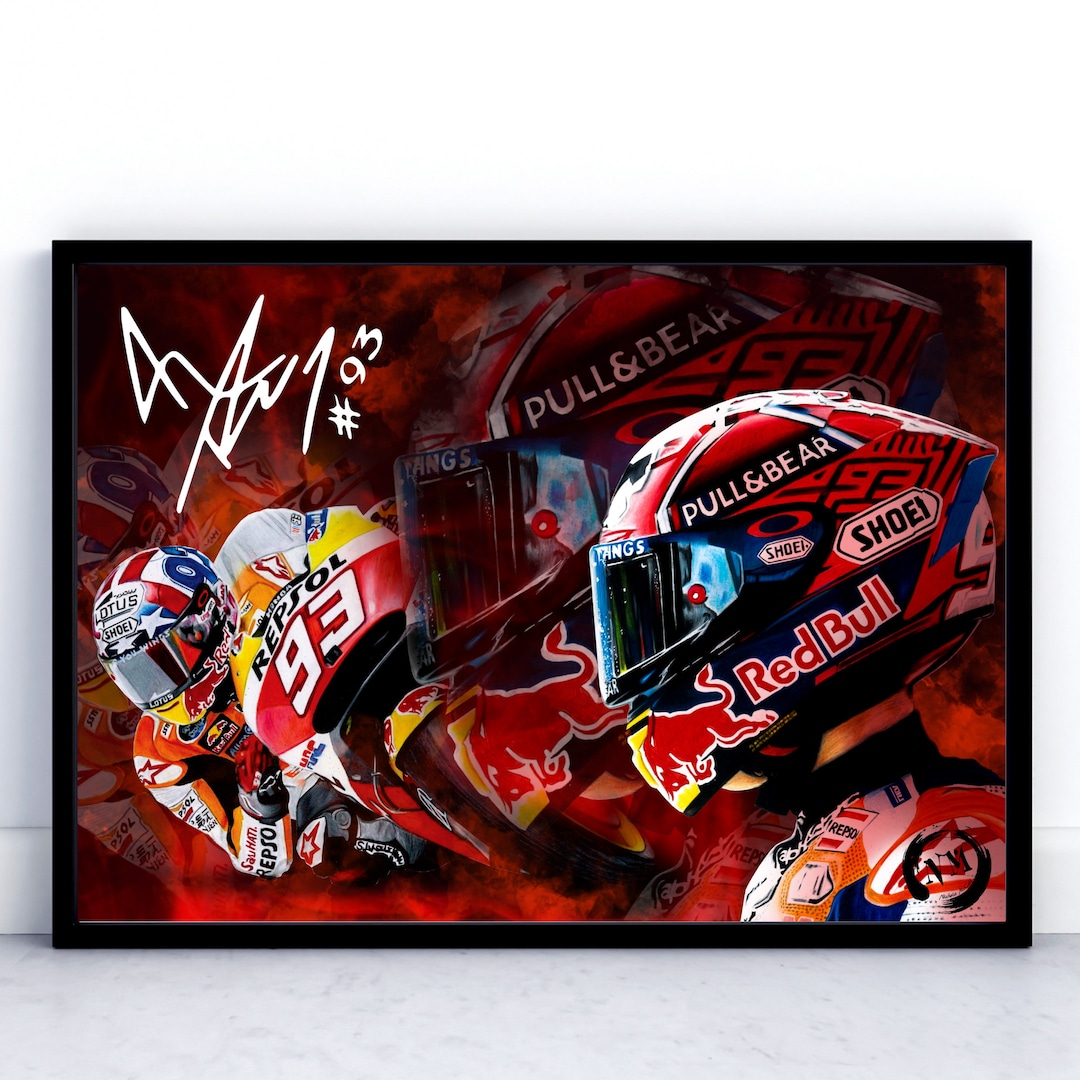 Marc Marquez Motorcycle Art Print: Motogp Biker Gift, Garage Decor ...