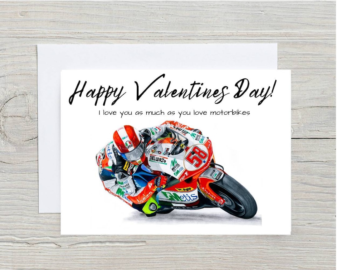 Motorcycle Valentines Card, Marco Simoncelli Motorbike Card, Gifts for ...