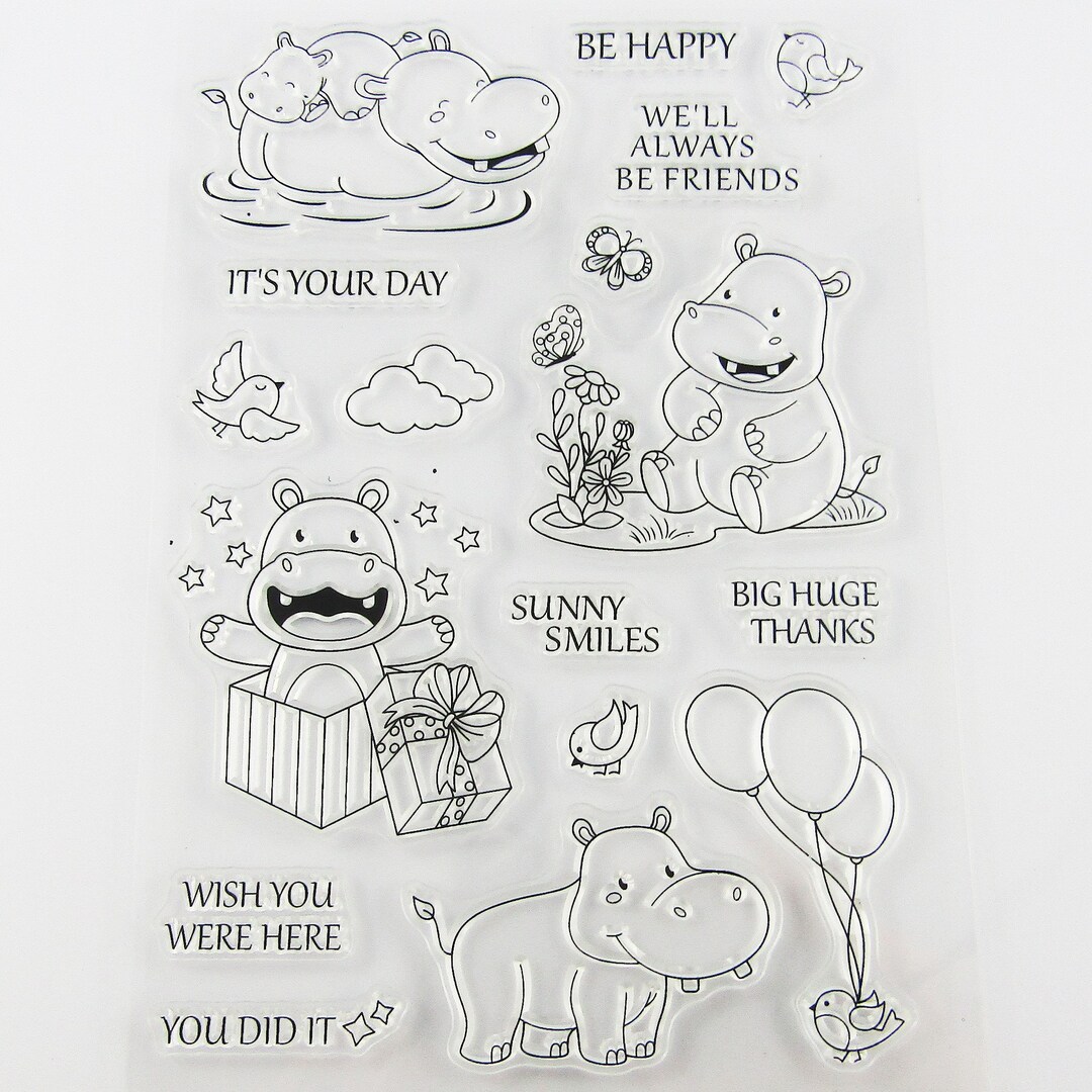 Hippo Hugs Clear Stamp Sheet Silicone Rubber Journal Scrapbooking Card ...