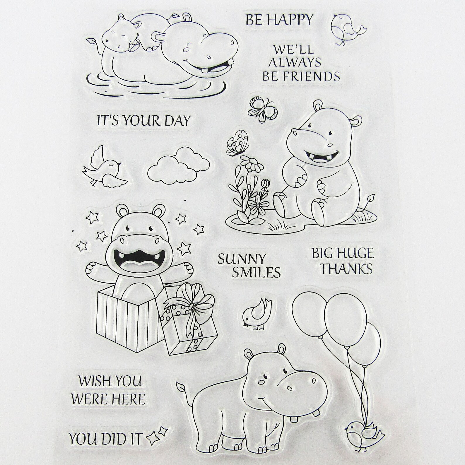 Hippo Hugs Clear Stamp Sheet Silicone Rubber Journal Scrapbooking Card ...