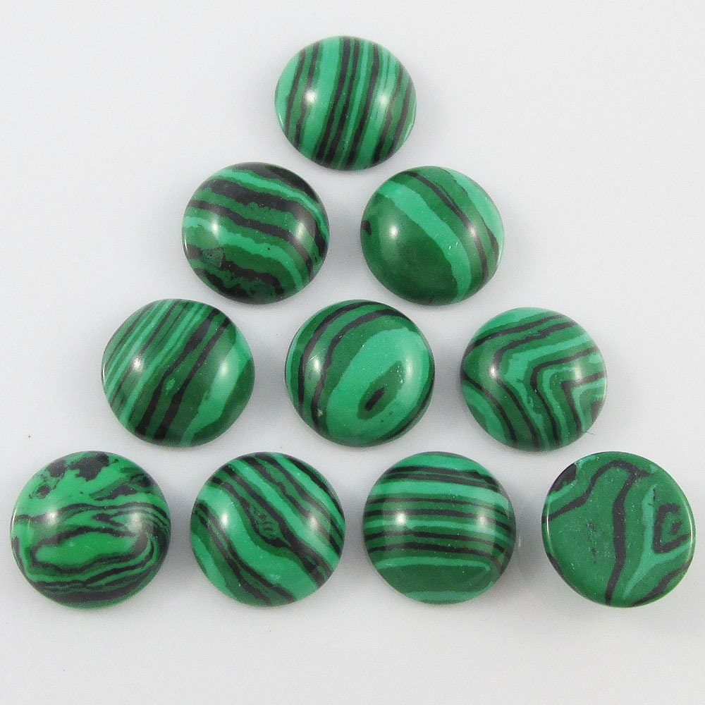 10pcs Synthetic Malachite Gemstone Cabochon 12mm Round Flat Back ...