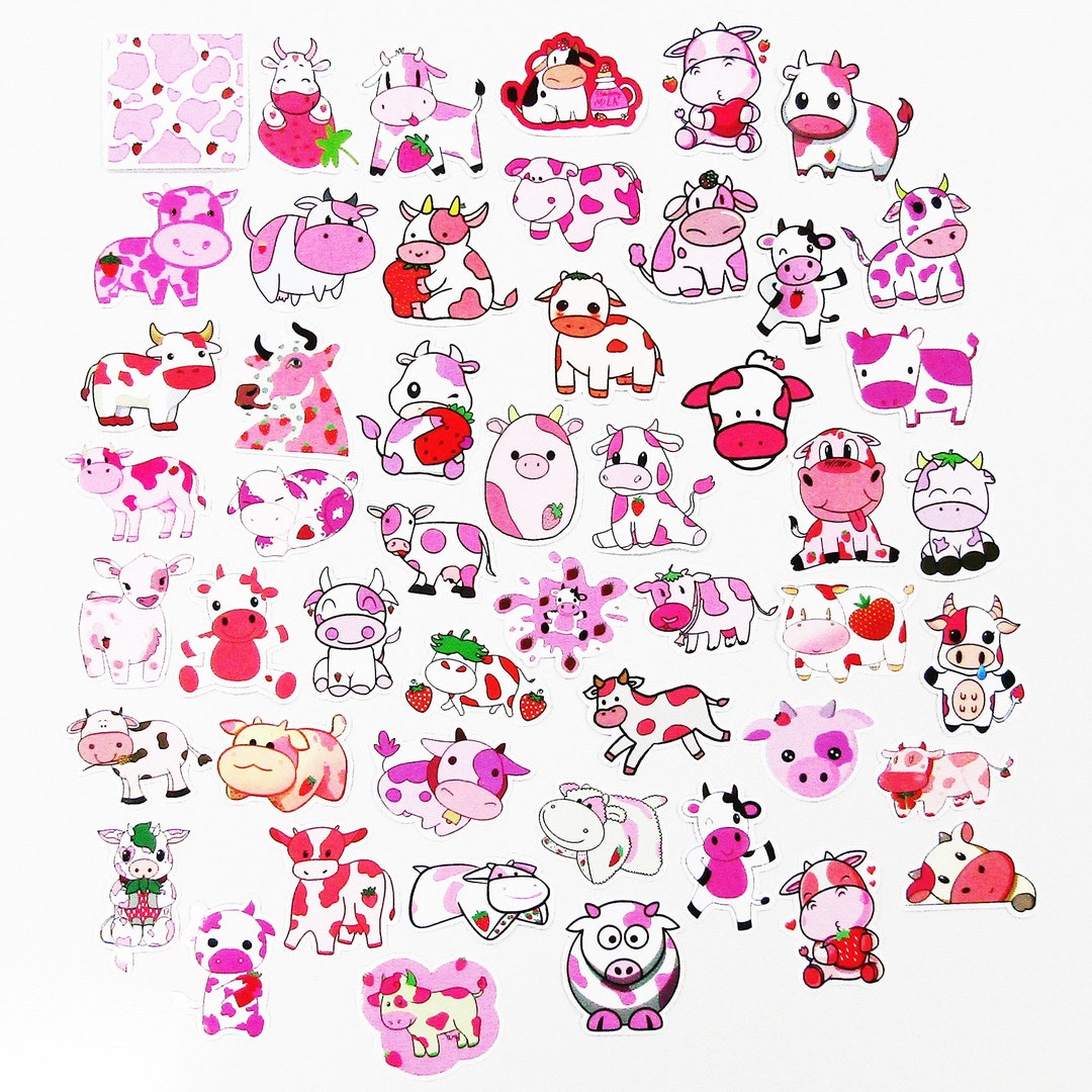 50pcs Strawberry Cow Sticker Bundle Schoolbooks Cards Junk Journal - Etsy