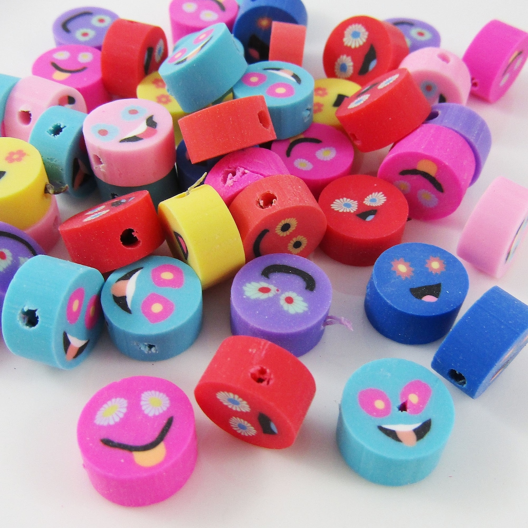 Bulk 50pcs Polymer Clay Emoji Face 9.5x9.5x4.5mm Hole 1.5mm - Etsy