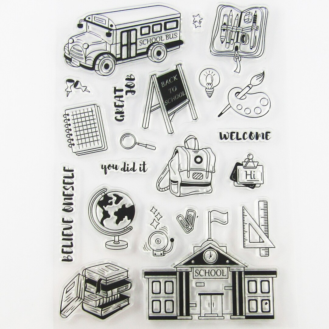 School Bus Back to School Clear Stamp Sheet Silicone Rubber Journal ...
