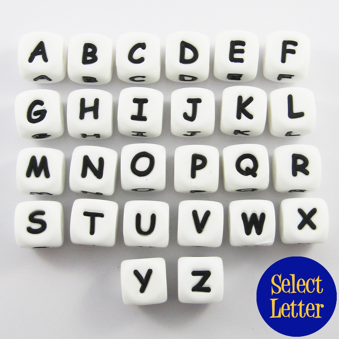 Bulk Pack of 10 White Cube Letter Silicone Bead 12mm With 2mm Hole Pens ...