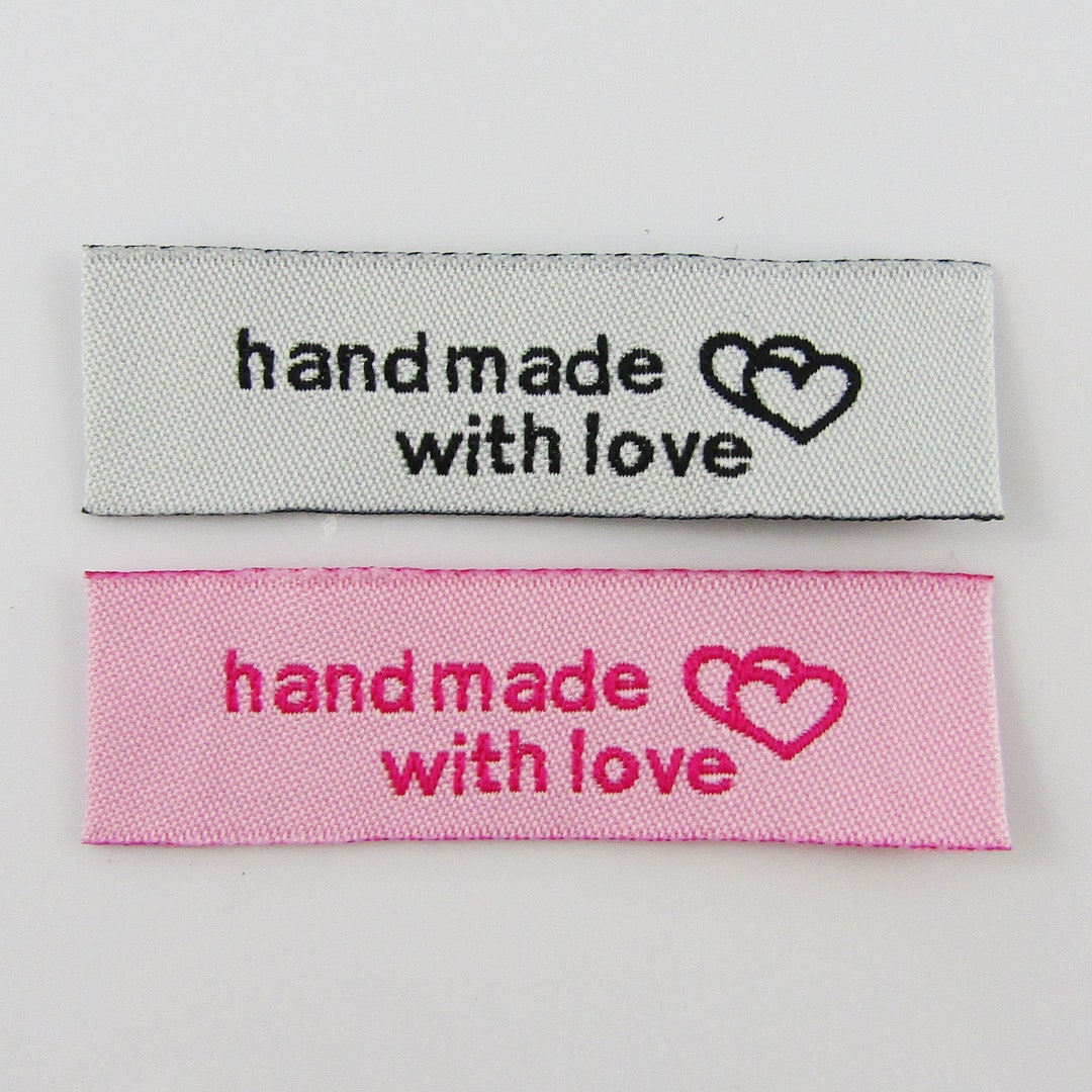 20pcs DIY Woven Hand Made With Love Sewing Label Heart Handmade Heart ...